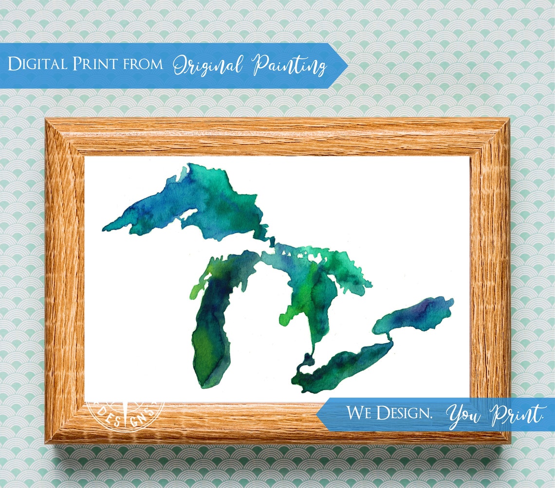 Great Lakes Watercolor Printable Great Lakes Print Lake Superior Lake ...