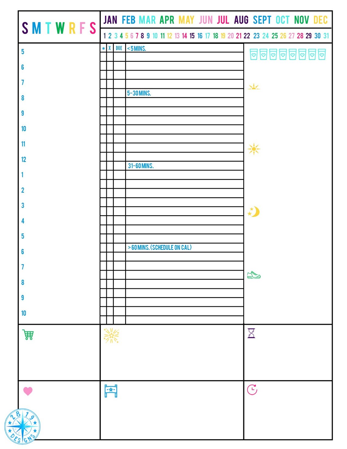 Planner Printable Daily Weekly Page Colorful Perpetual Daily ...