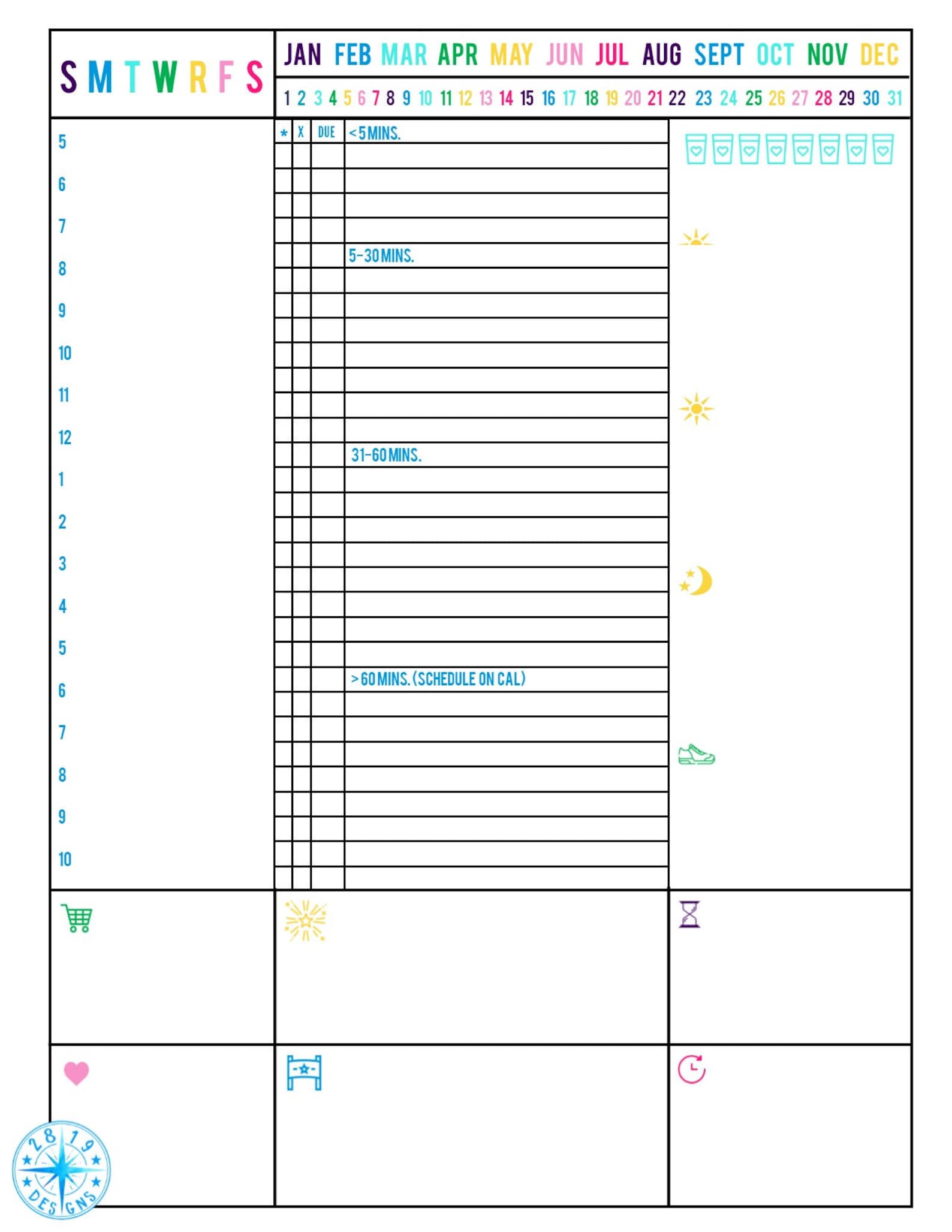 GTD Getting Things Done Planner Printable Colorful Perpetual Daily ...