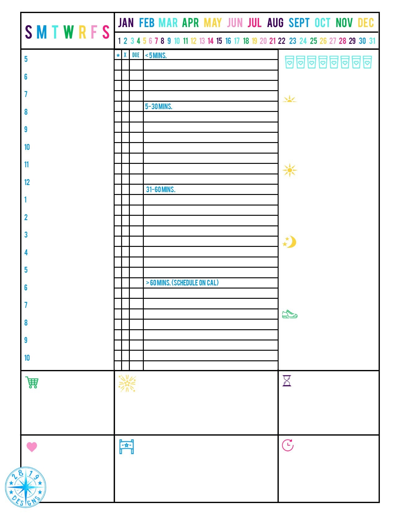 GTD Getting Things Done Planner Printable Colorful Perpetual Daily ...