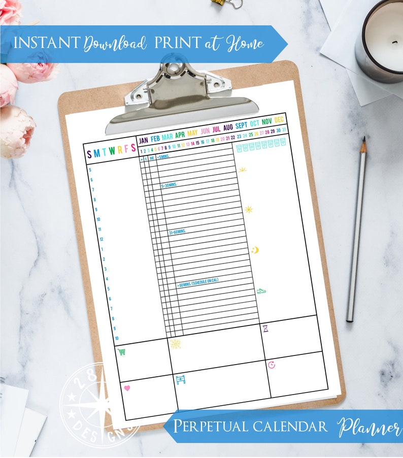Planner Printable Daily Weekly Page Colorful Perpetual Daily - Etsy