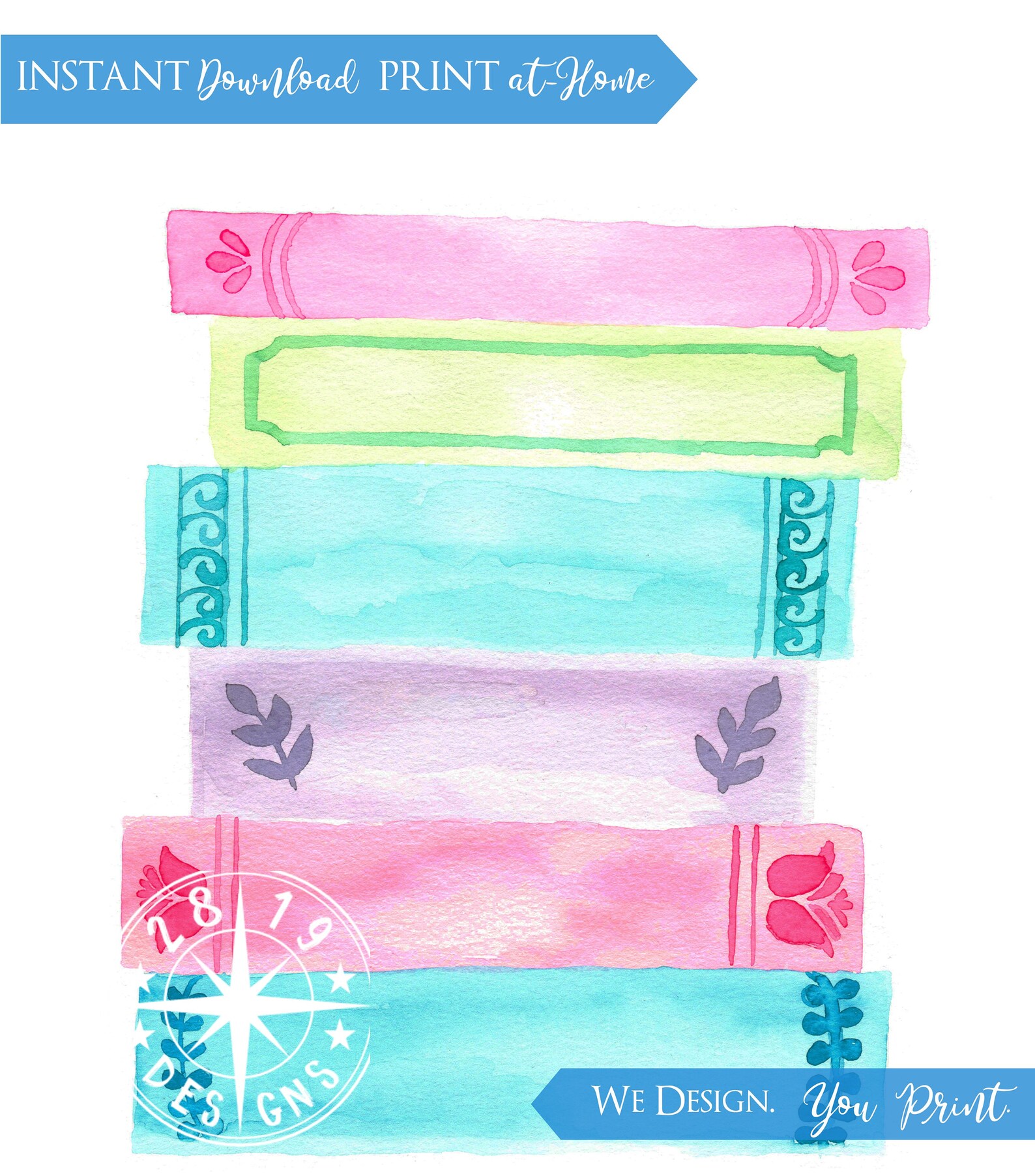 Book Stack Art Print Printable Watercolor Book Reading Lover - Etsy