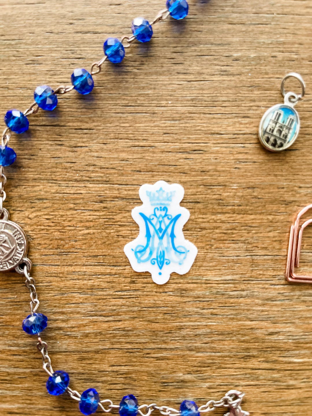 CLEAR Auspice Maria Sticker: Tiny 1" Catholic Marian Monogram, Blue ...