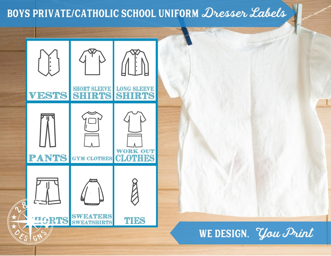 Printable Catholic Private School Uniform Labels Bundle Boys Clothes ...