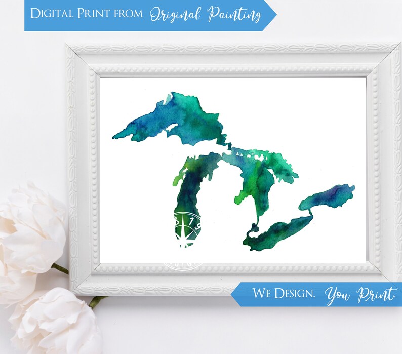 Great Lakes Watercolor Printable Great Lakes Print Lake Superior Lake ...