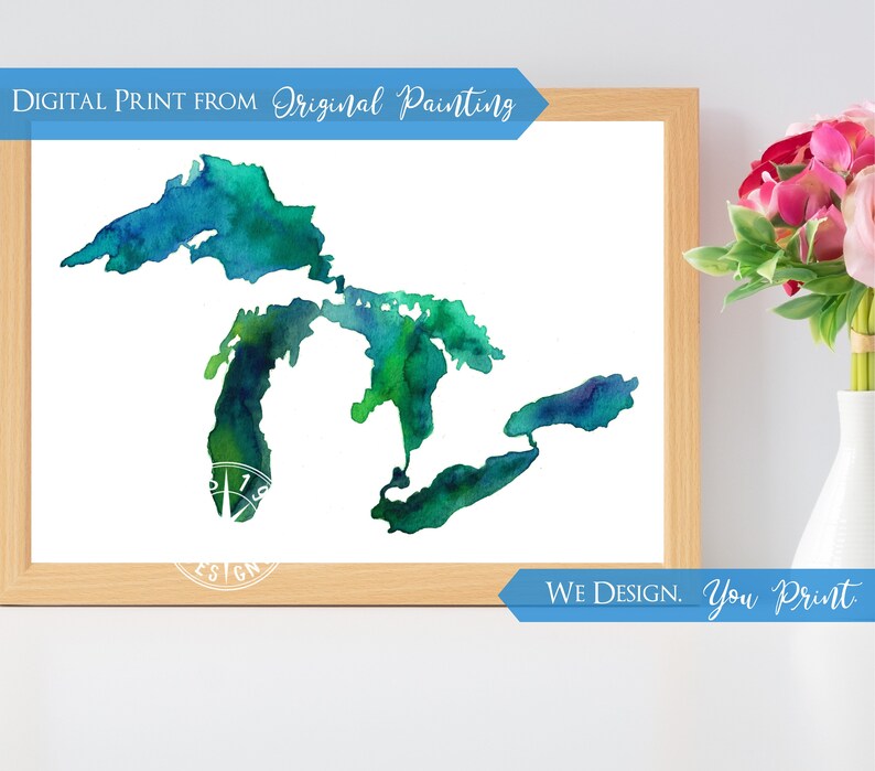 Great Lakes Watercolor Printable Great Lakes Print Lake Superior Lake ...