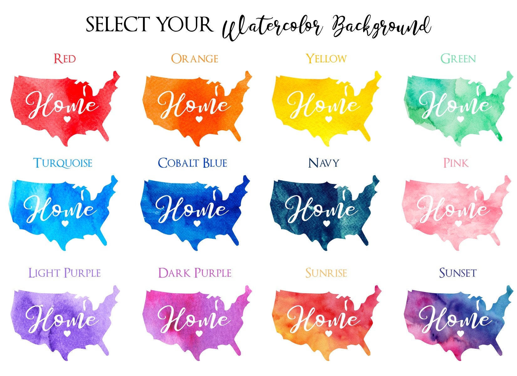 CUSTOM PRINTABLE Personalized Watercolor Home Map Any US - Etsy