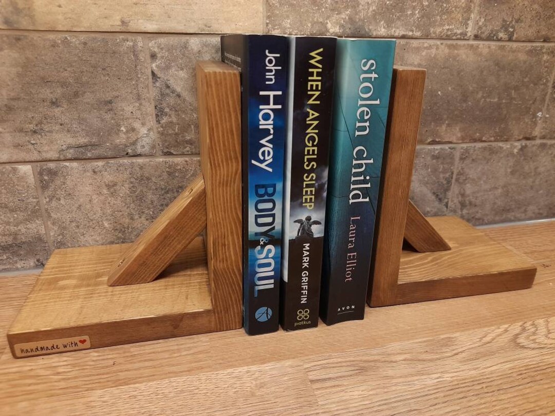 A Pair of Oak Stained Rustic Chunky Wooden Bookends. Handmade ...