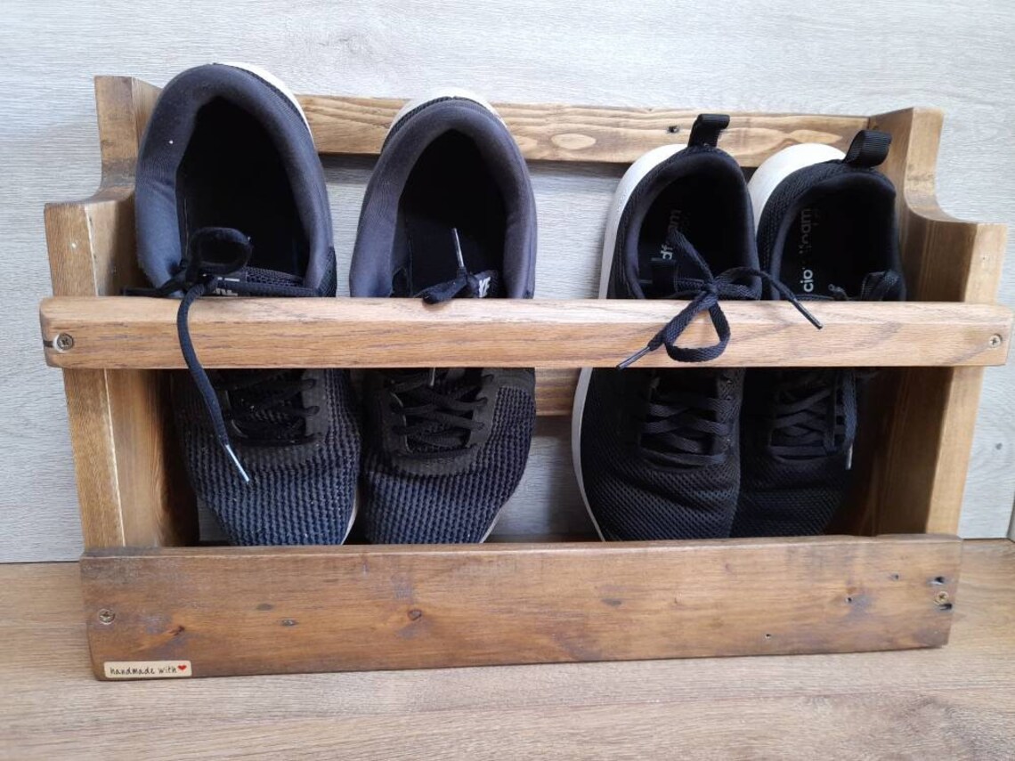 Handmade rustic wall mounted wooden shoe rack tidy. Made from | Etsy