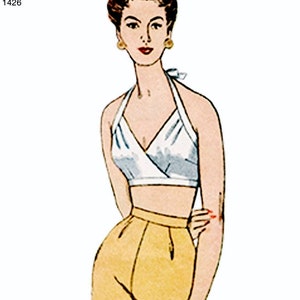 Sewing Pattern Women's Halter Top Pattern, Misses Bra Tops Pattern, 1950's Vintage Halter Tops ...