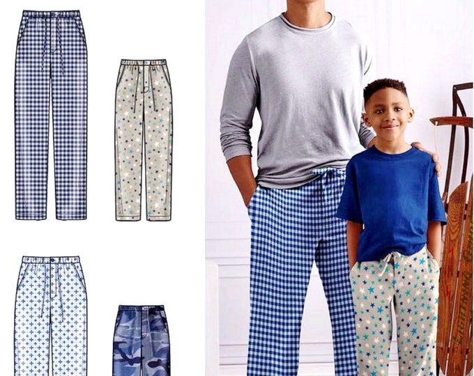 Sewing Pattern Boys' and Men's Slim Fit Lounge Pants Pattern, Daddy and ...