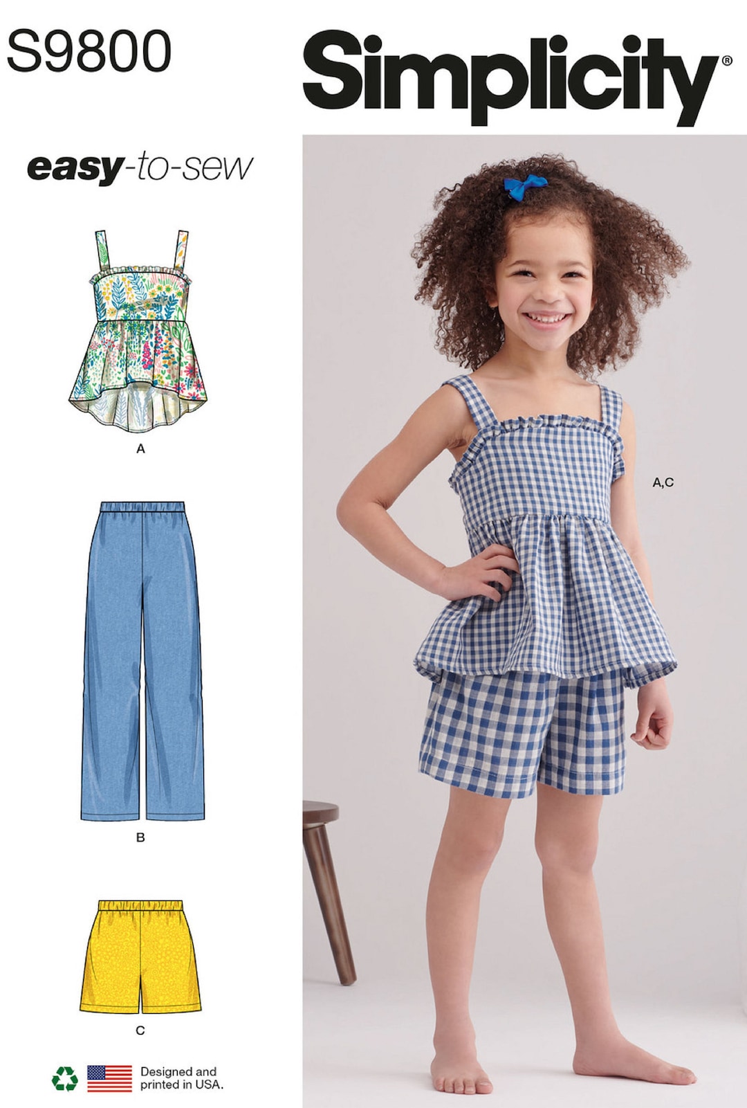 Sewing Pattern Little Girls' Top and Shorts Pattern, Elastic Waist ...