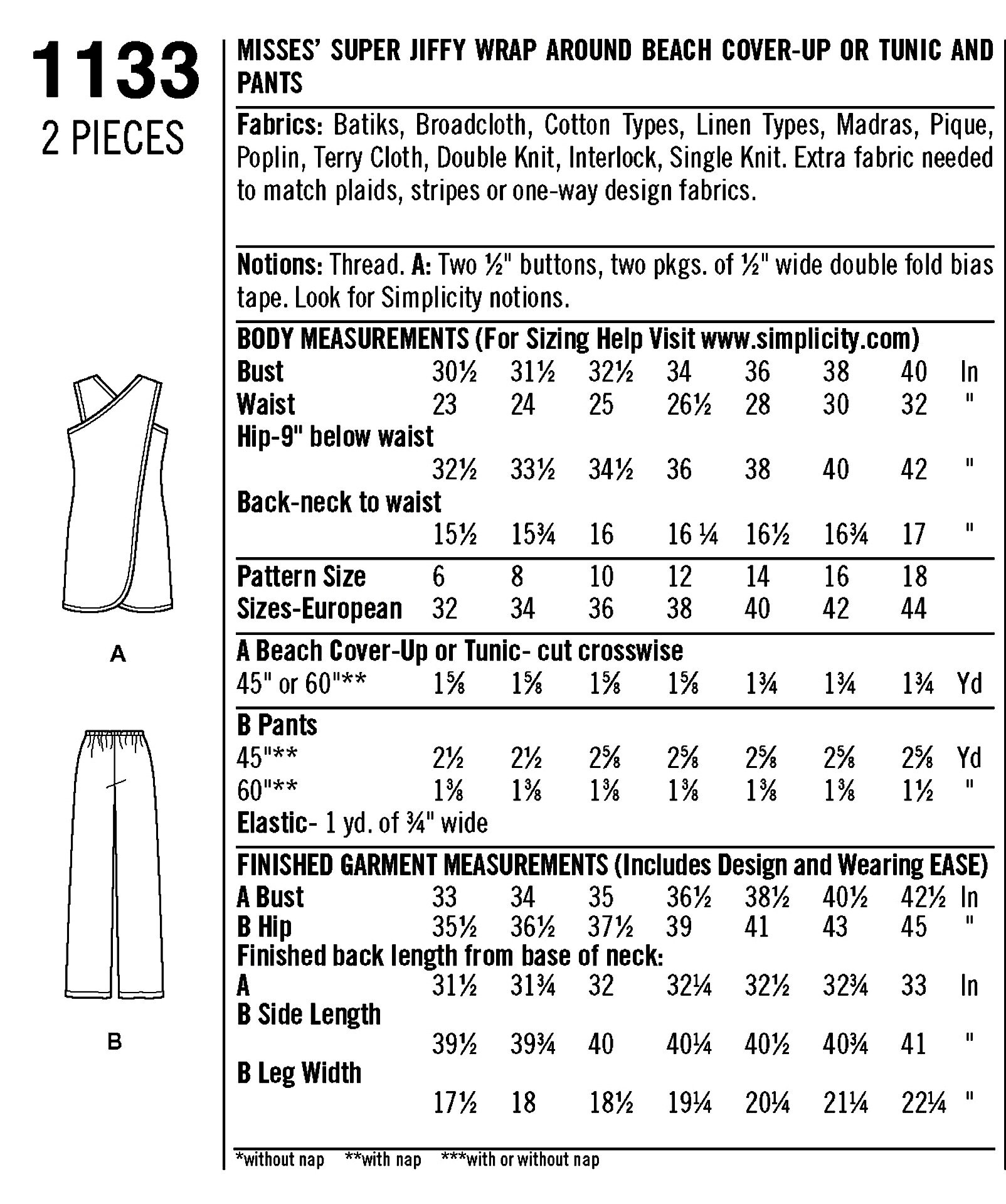 Sewing Pattern Jiffy Wrap Tunic Pattern Pull on Pants | Etsy