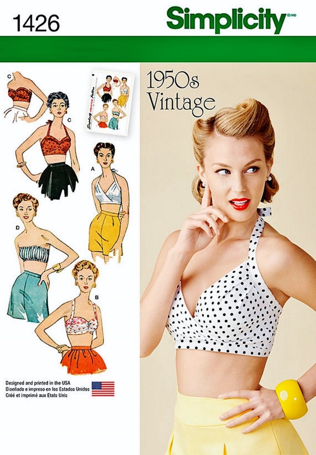 Sewing Pattern Women's Halter Top Pattern, Misses Bra Tops Pattern, 1950's Vintage Halter Tops ...