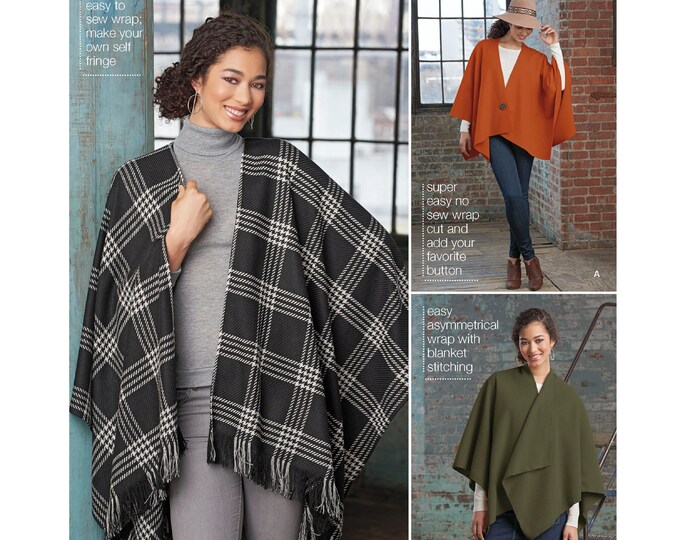 Sewing Pattern Misses' Fleece Poncho Wraps Pattern, Simplicity Sewing ...