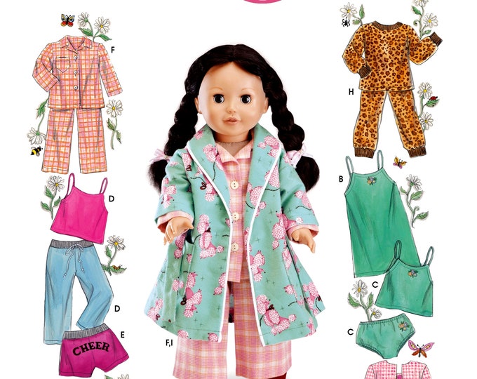 Sewing Pattern 18 Inch Doll Clothes, 18 Inch Doll Pajamas Pattern, 18 ...