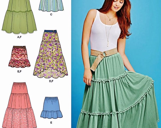 Sewing Pattern Women's Pull on Skirts Pattern, Tiered Skirt Pattern ...
