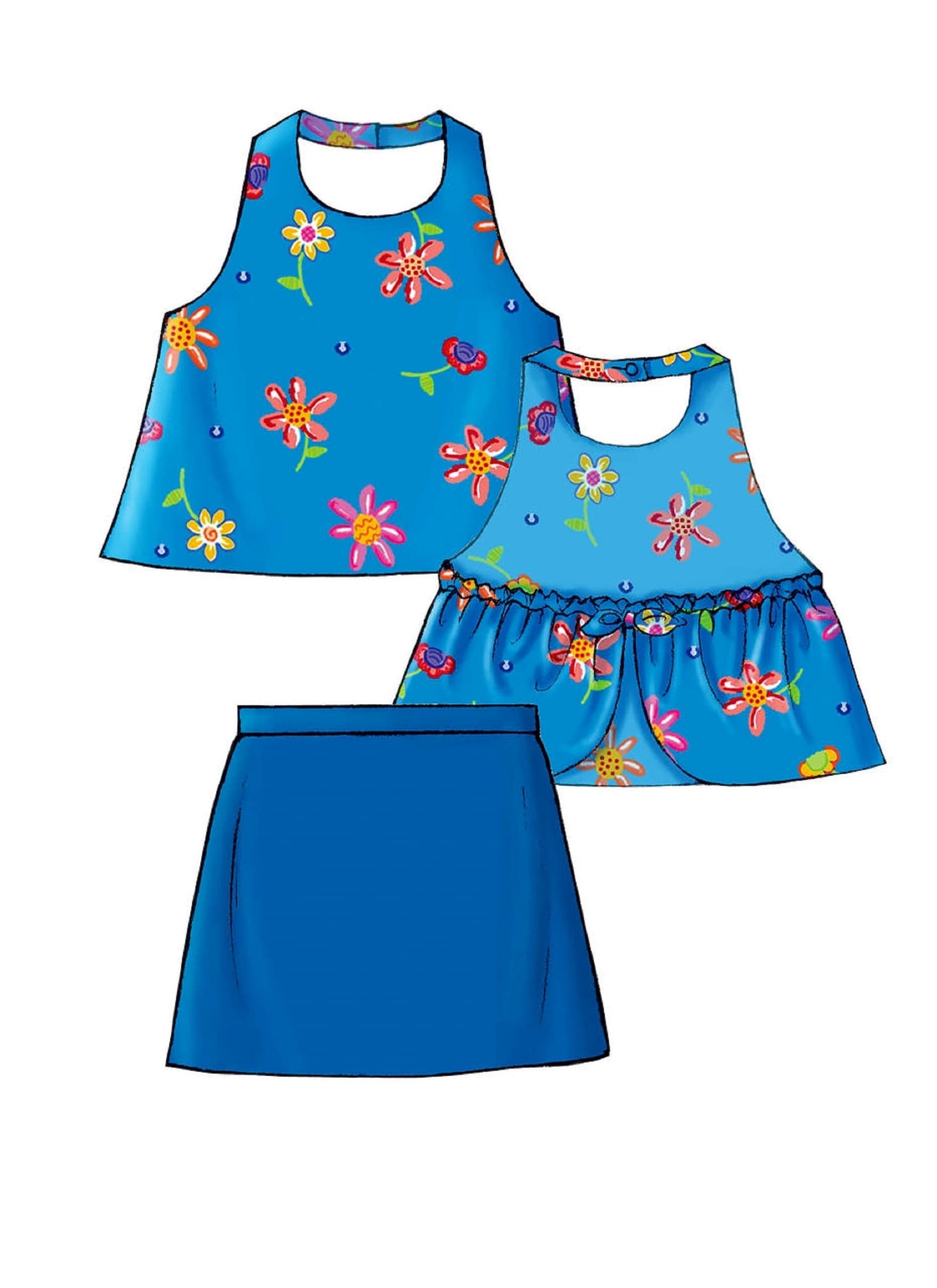 Sewing Pattern Girls' Halter Top Pattern Girls' Skort | Etsy