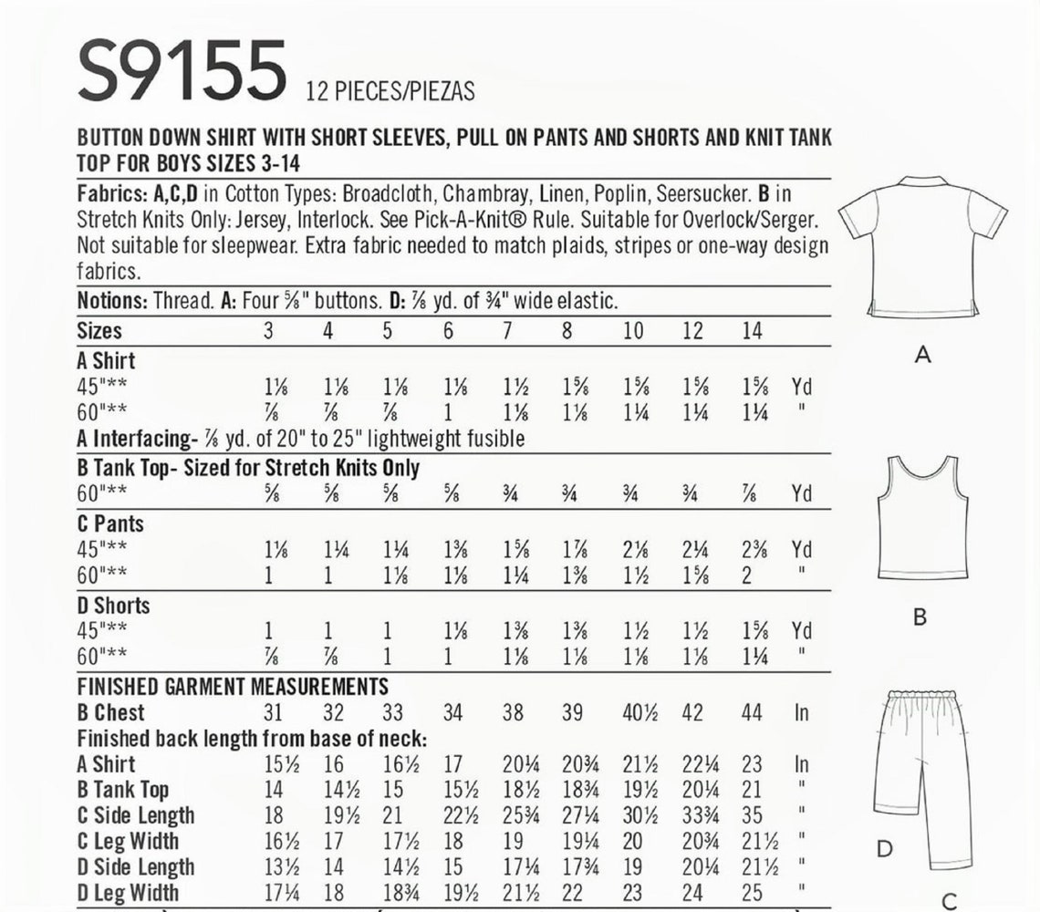 Sewing Pattern Boy's Tank Top and Shorts Pattern - Etsy