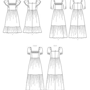 Sewing Pattern Square Neckline Dress Pattern, Gathered Skirt Dress ...