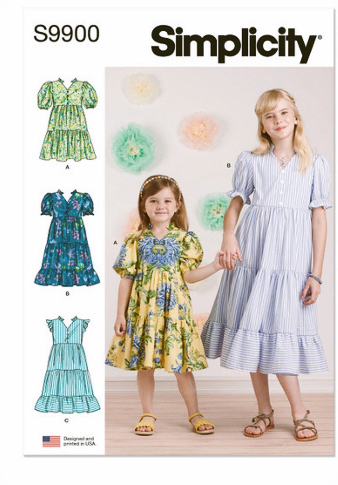 Sewing Patterns Girl's Loose Fit Dress Pattern, Girl's Tiered Dress ...