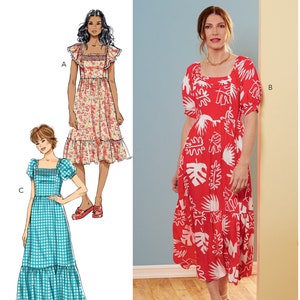 Sewing Pattern Square Neckline Dress Pattern, Gathered Skirt Dress ...