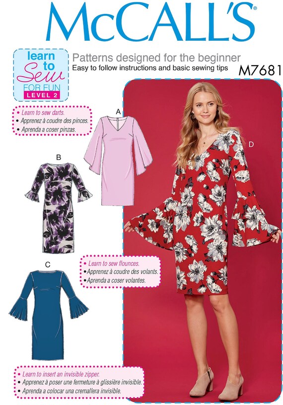 Sewing Pattern Women's Long Sleeve Dress Pattern Learn to | Etsy