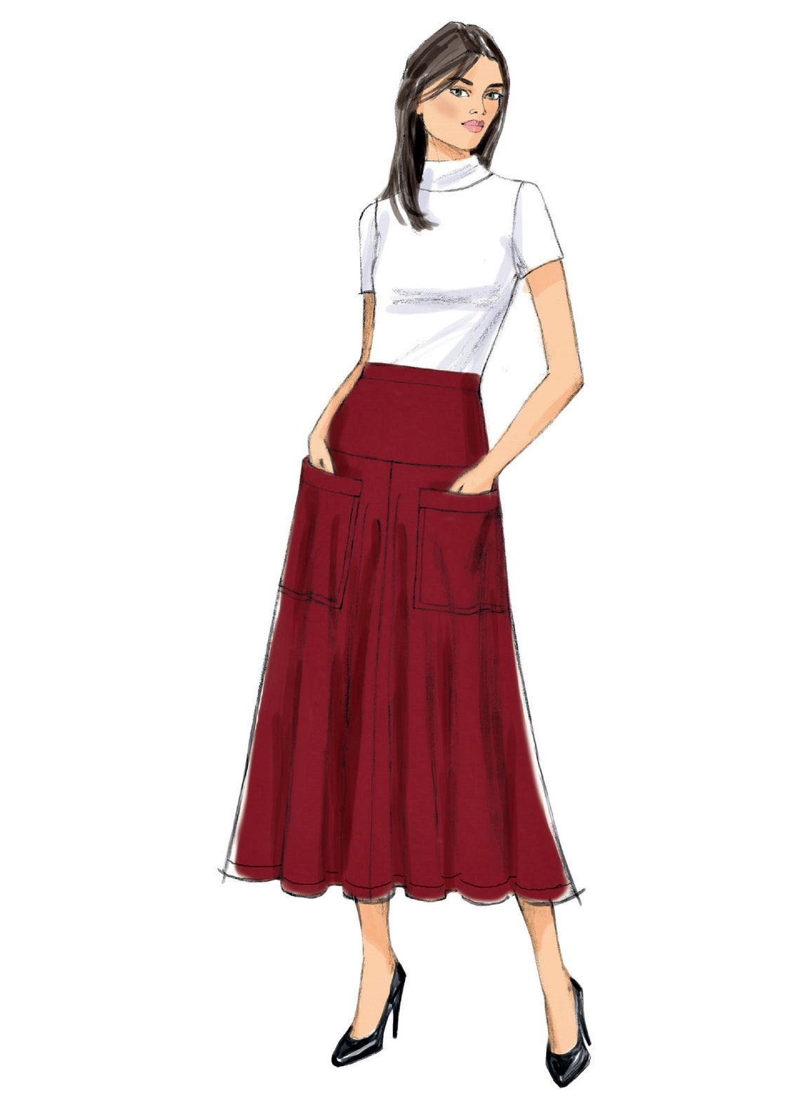 Sewing Pattern Women's Big Pockets Skirt Pattern Flared - Etsy