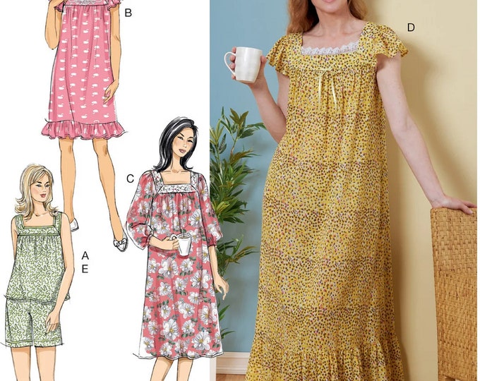 Sewing Pattern Women's Easy Nightgown Pattern, Shorty Pj's Pattern, Lounge Gown Pattern ...
