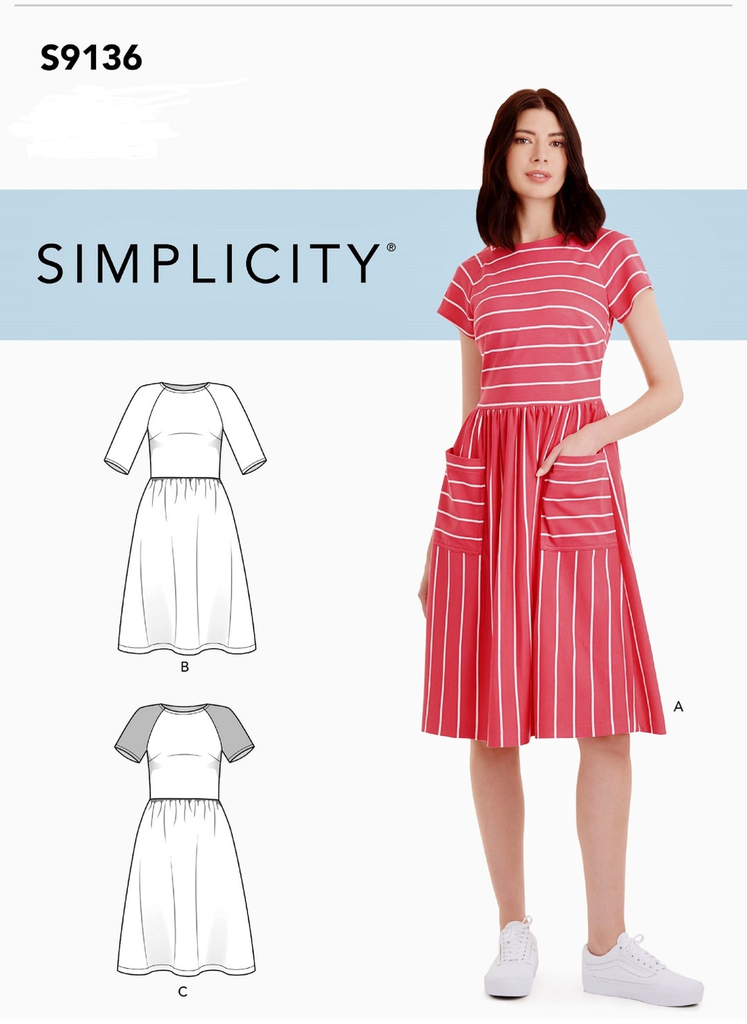 Sewing Pattern Women's Easy Dress Pattern, Raglan Sleeve Dress Pattern ...