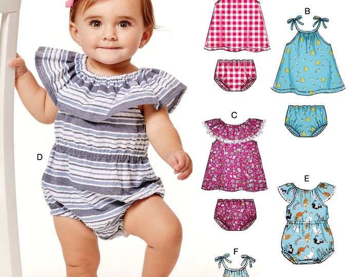 Sewing Pattern Baby Girls' Romper Pattern, Infant Dress and Panties ...