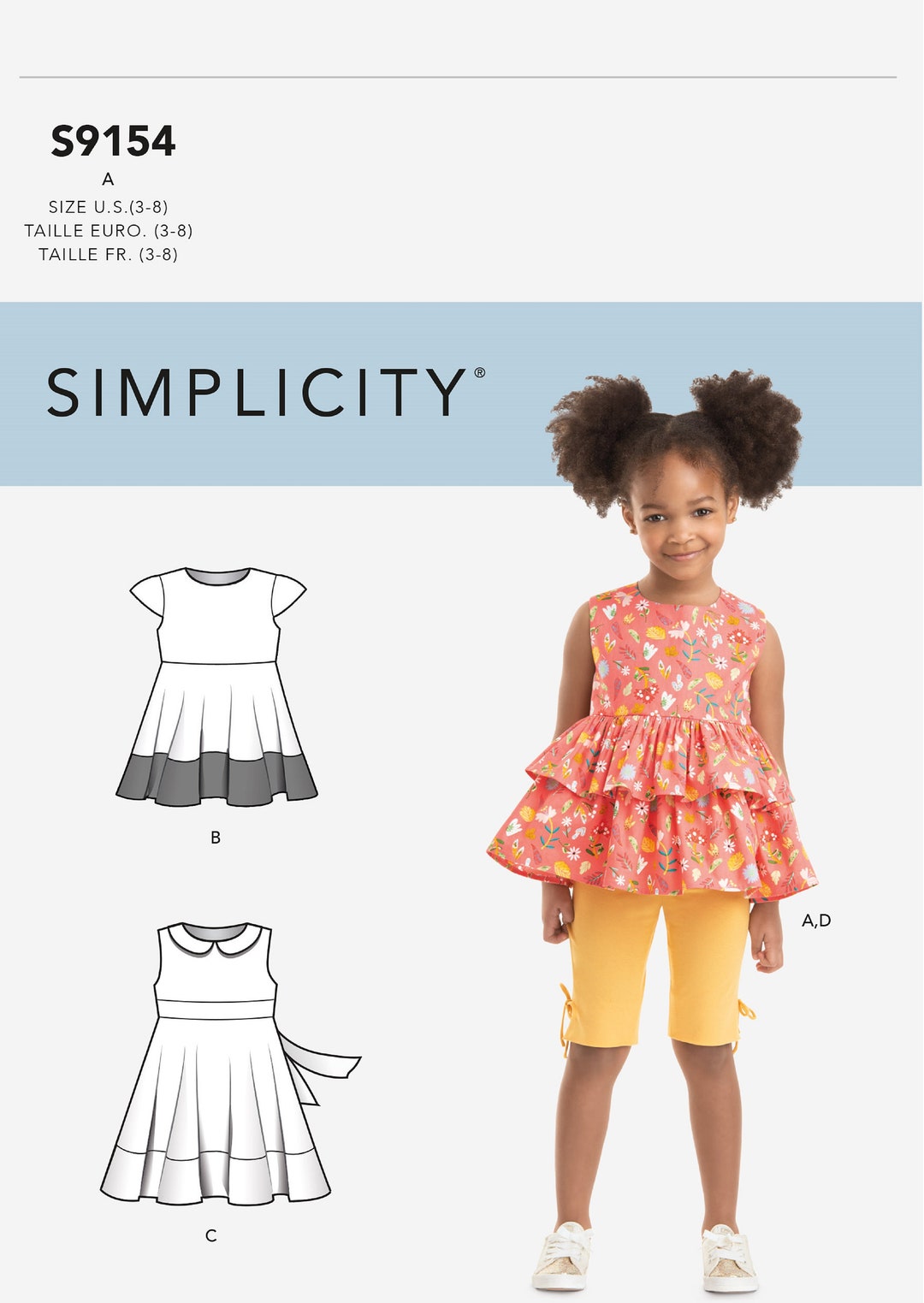 Sewing Pattern Girls' Dress Pattern, Girls' Top and Knee Pants Pattern ...
