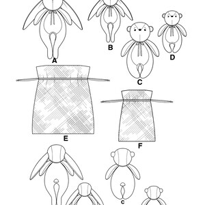 Sewing Pattern Long Ears Bunny Pattern, Stuffed Bear in a Gift Bag ...