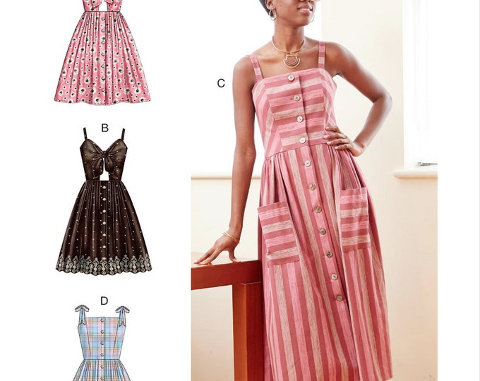 Sewing Pattern Sundress Pattern, Button Front Dress Pattern, Tied ...