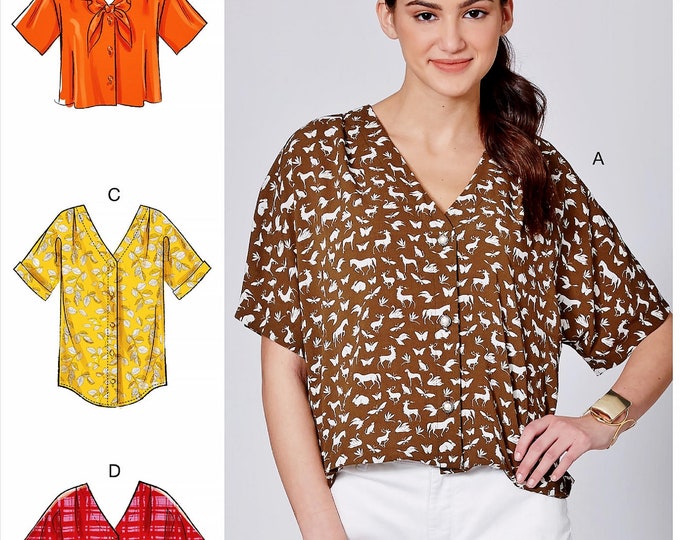 Sewing Pattern Women's Loose Fit Tops Pattern, Misses' Front Button ...