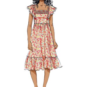 Sewing Pattern Square Neckline Dress Pattern, Gathered Skirt Dress ...