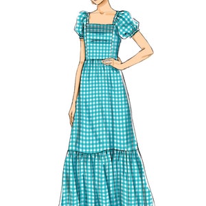 Sewing Pattern Square Neckline Dress Pattern, Gathered Skirt Dress ...