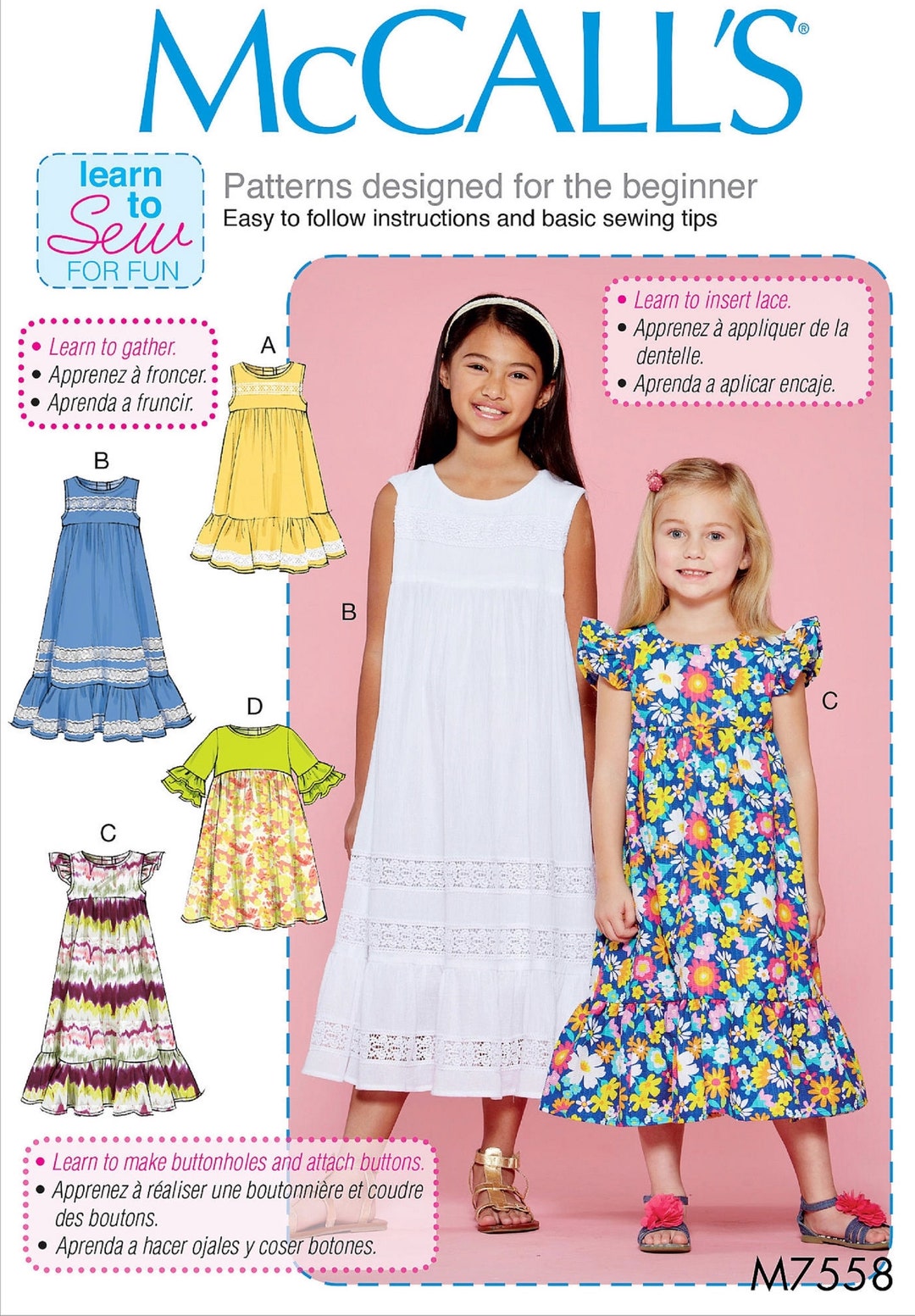 Sewing Pattern Girls' Dress Pattern, Tween Girls' Learn to Sew Dress ...