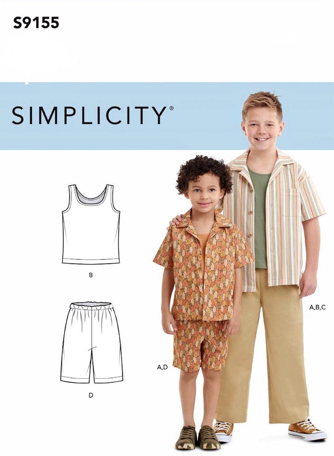 Sewing Pattern Boy's Tank Top and Shorts Pattern, Boy's Shirt and Pants ...