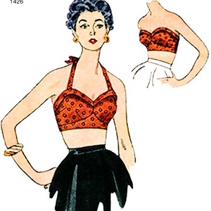 Sewing Pattern Women's Halter Top Pattern, Misses Bra Tops Pattern, 1950's Vintage Halter Tops ...