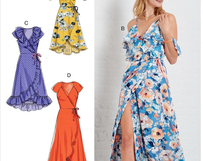 Sewing Pattern Women's Wrap Dress Sewing Pattern, Misses' Easy Dress ...