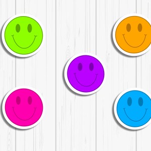 Neon Smiley Face Sticker Die Cut Vinyl Sticker, Cute Sticker, Laptop ...