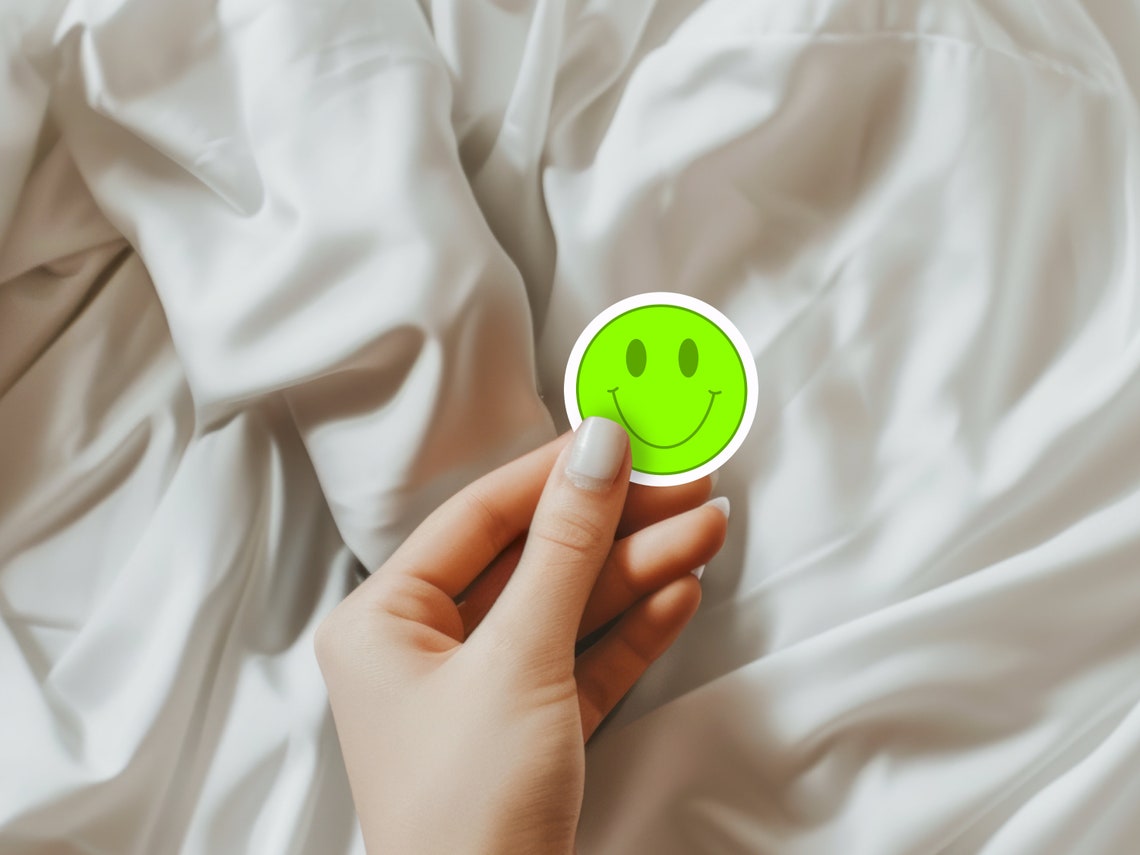 Neon Smiley Face Sticker Die Cut Vinyl Sticker, Cute Sticker, Laptop ...