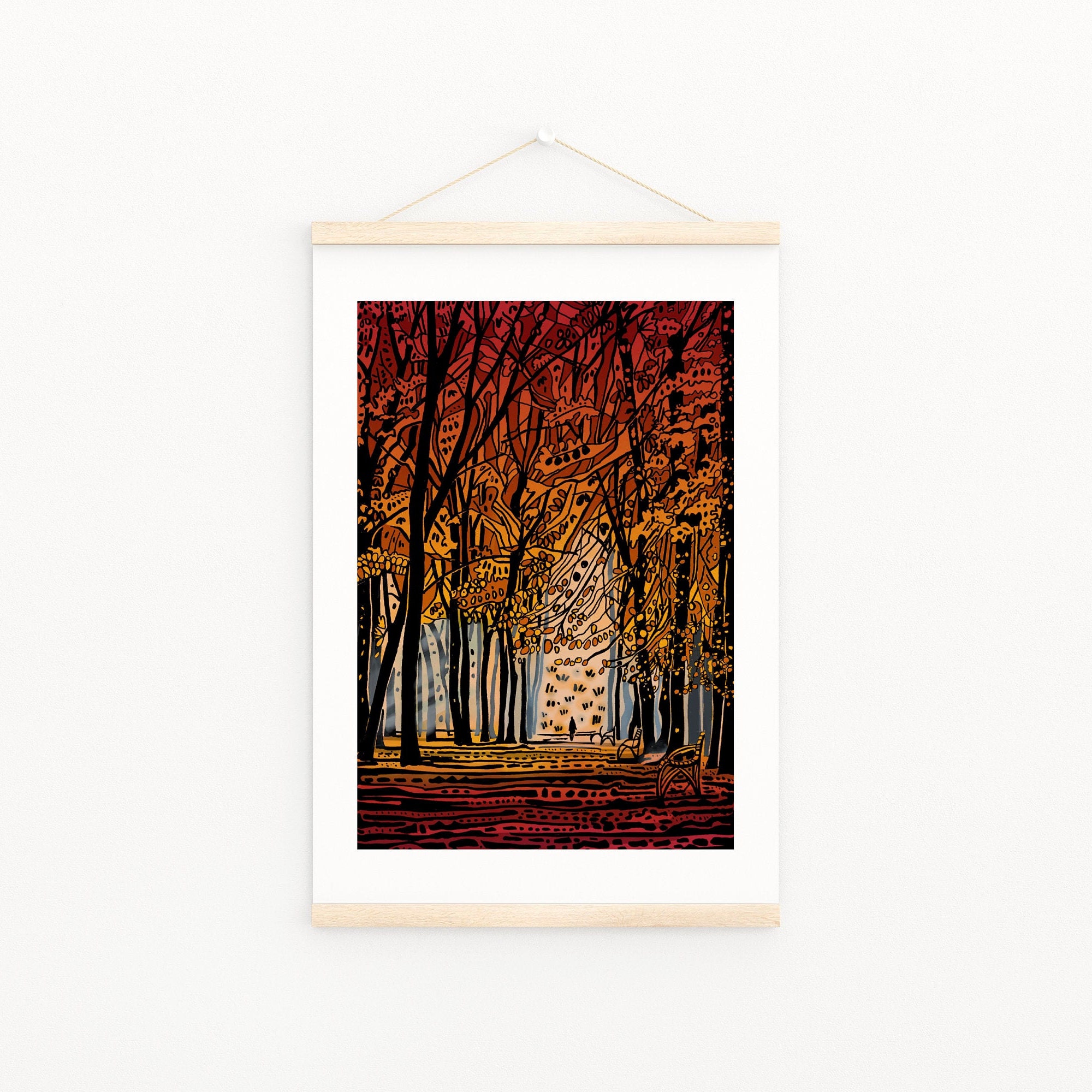 Autumn Forest Print/ Autumnal Leaves Illustration/ Autumn Woodland ...