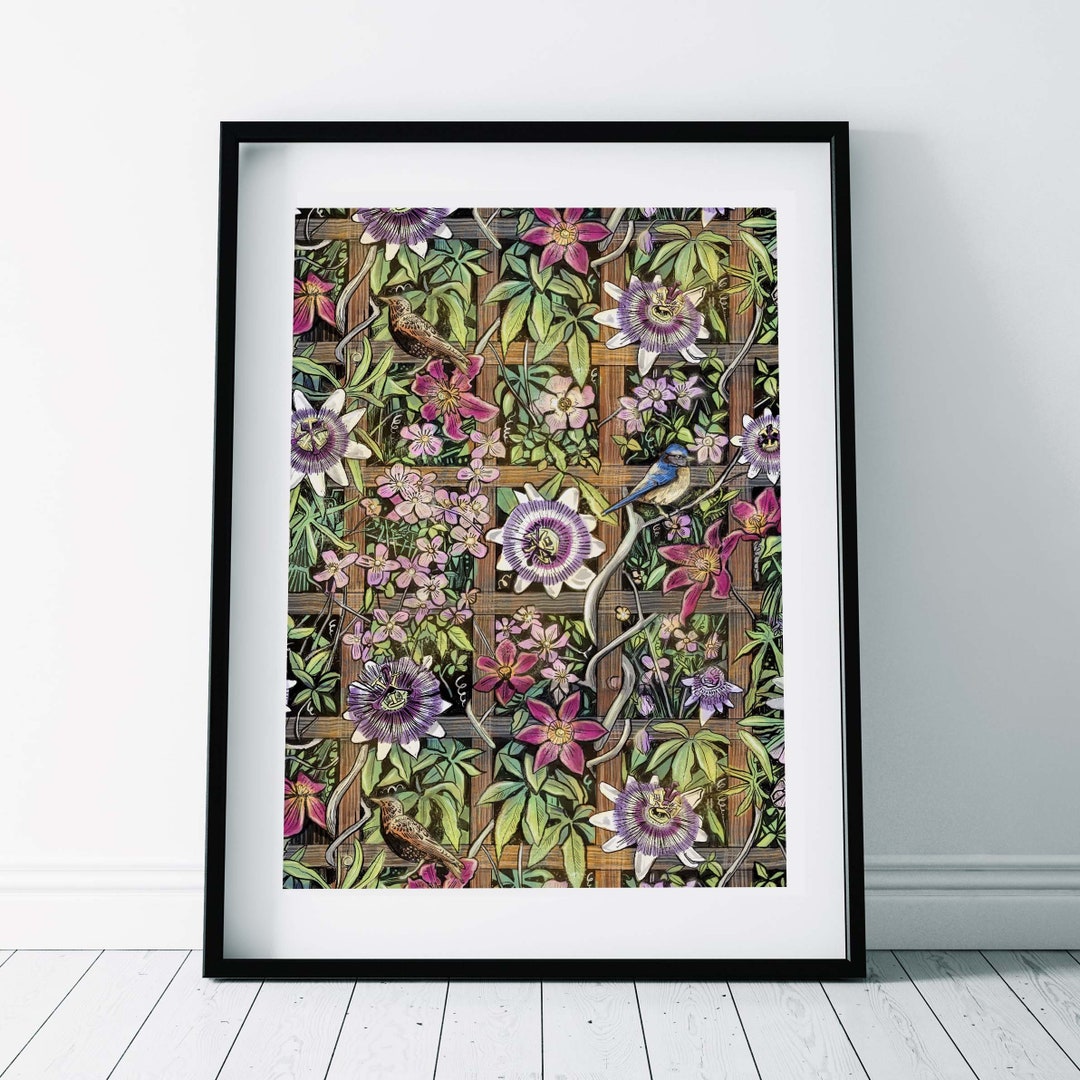 Trellis Print/ Passion Flower Pattern/ Botanical Wall Art - Etsy