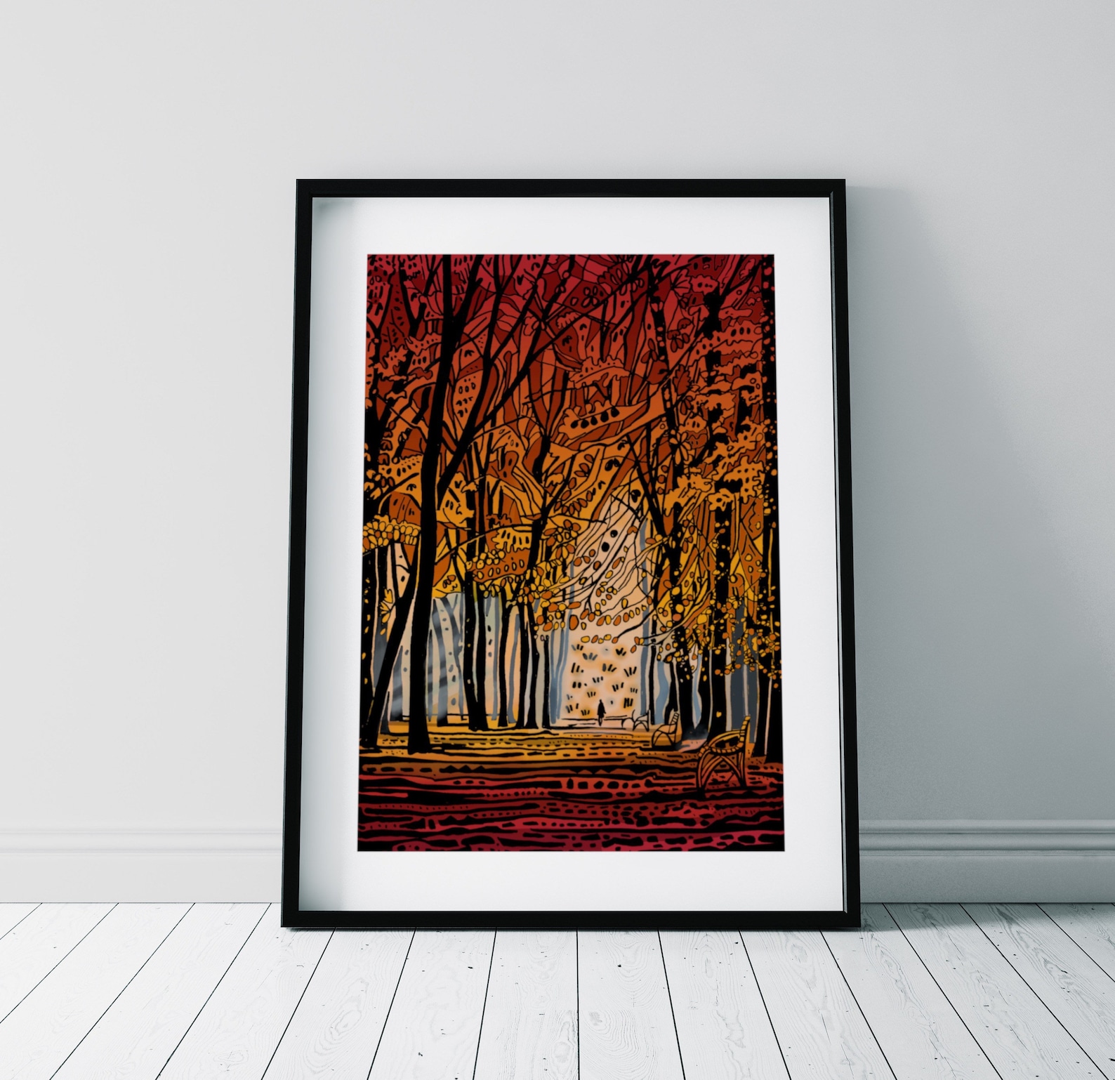 Autumn Forest Print/ Autumnal Leaves Illustration/ Autumn Woodland ...