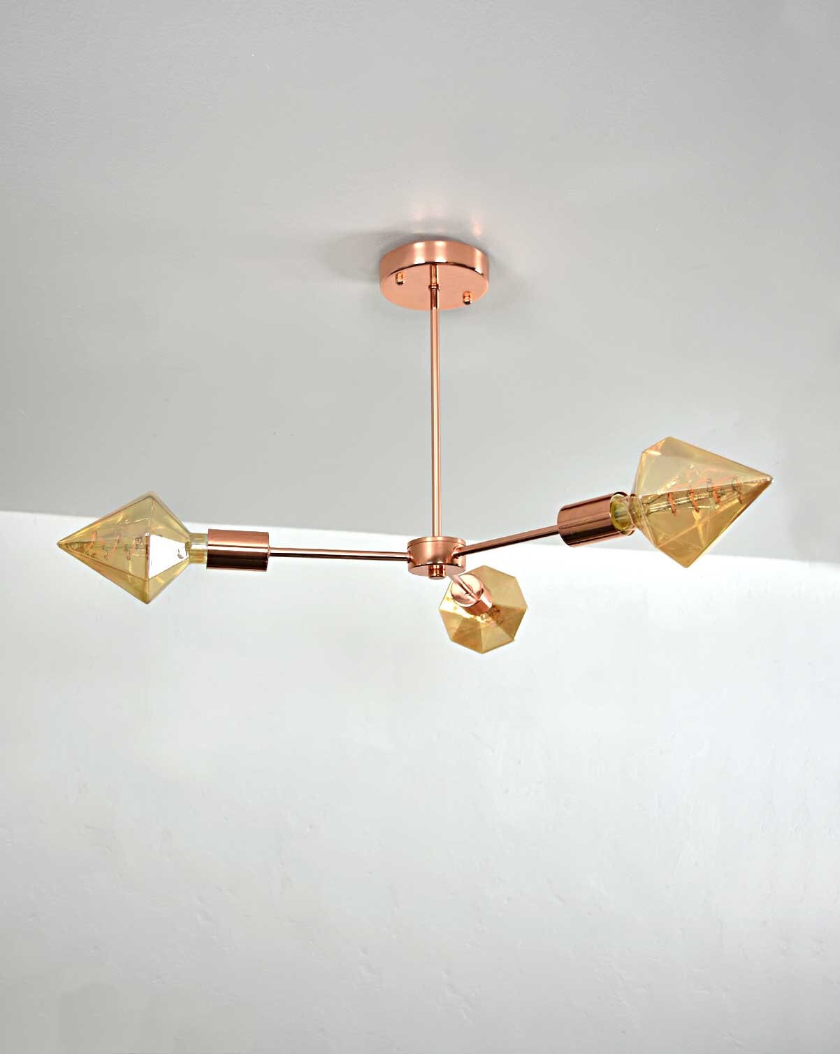 Three Spoke Flush Mount - Modern Ceiling Fixture - 3 Bulb Flush Light ...