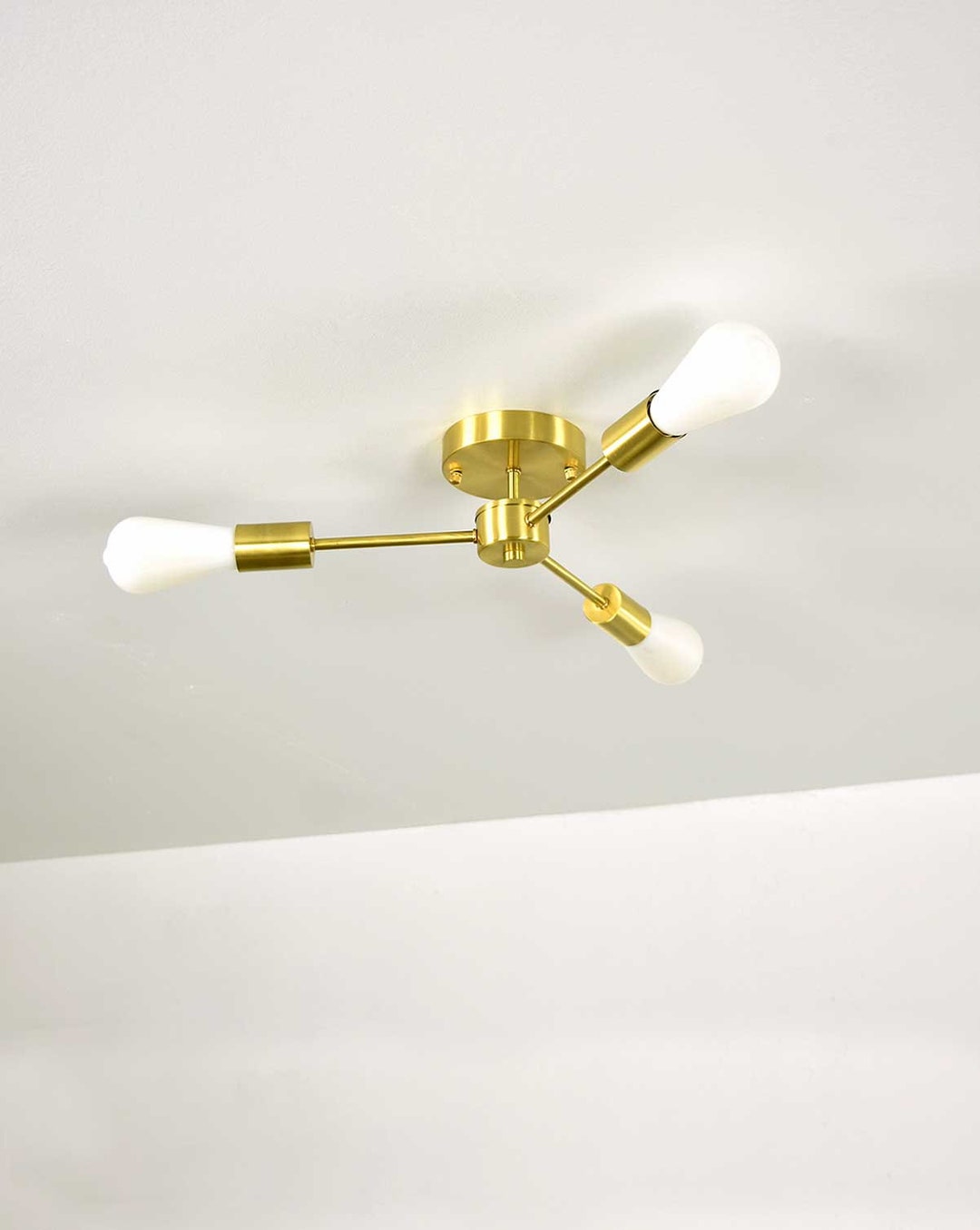 Three Spoke Flush Mount - Modern Ceiling Fixture - 3 Bulb Flush Light ...