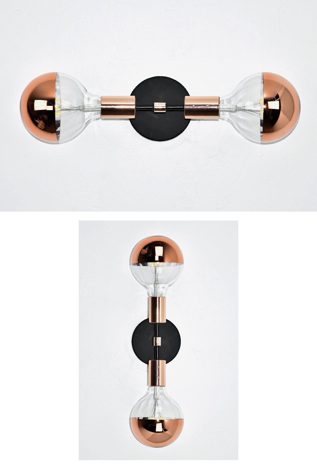 LED Two Light Wall Lamp - Vanity Light Fixture - Black Rose Gold or ...
