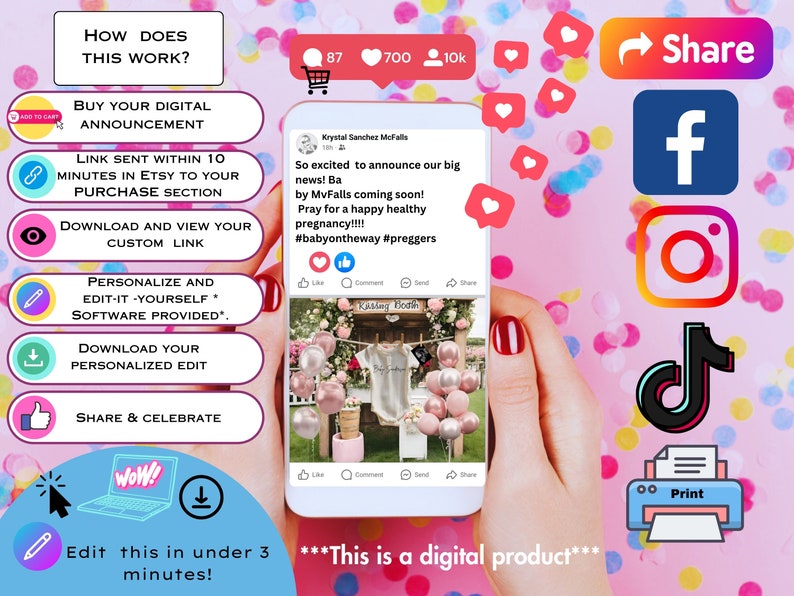 Rainbow Baby Digital Pregnancy Announcement Social Media Reveal Baby ...